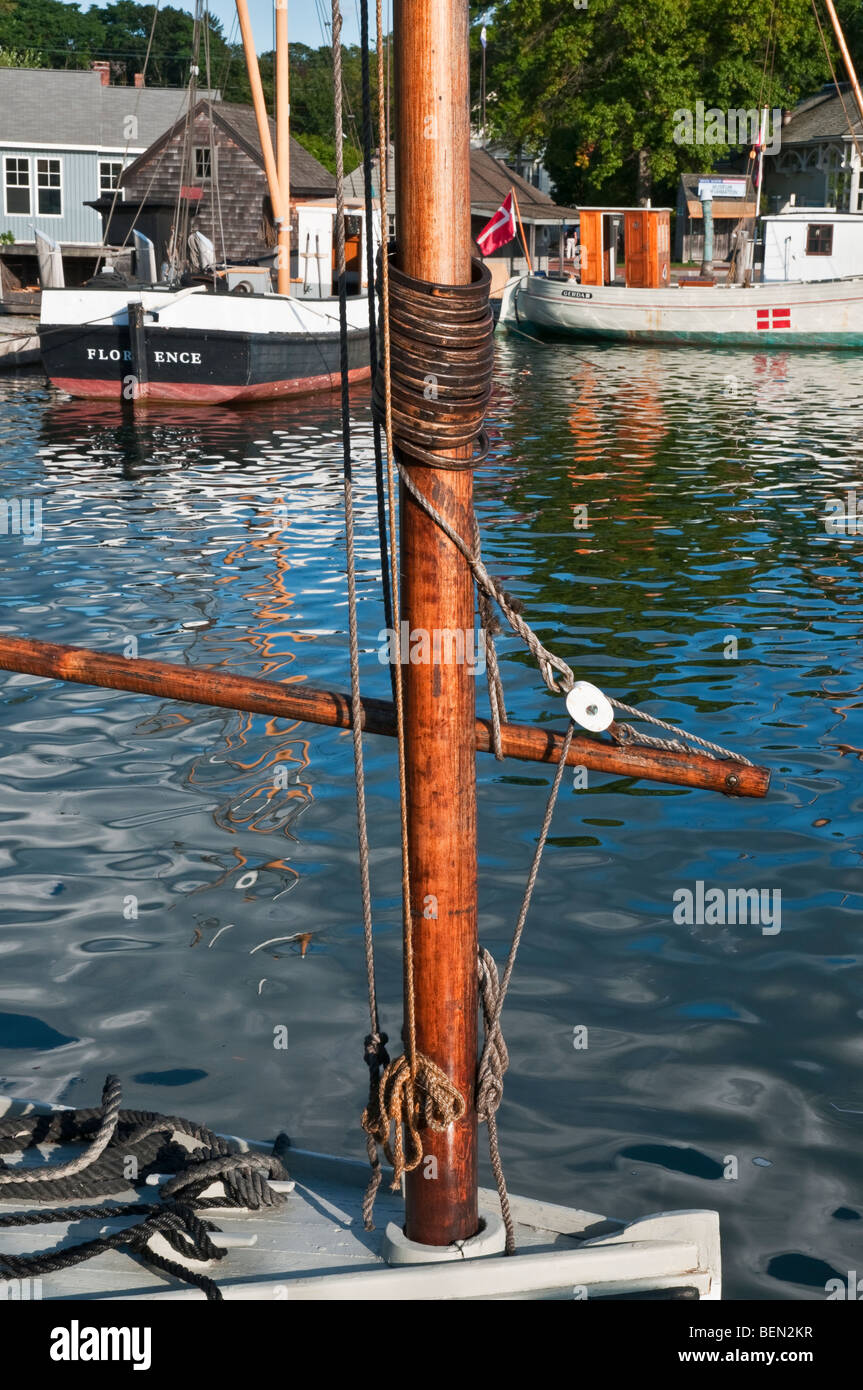 Connecticut Mystic Seaport small historic sailboat rigging detail ...