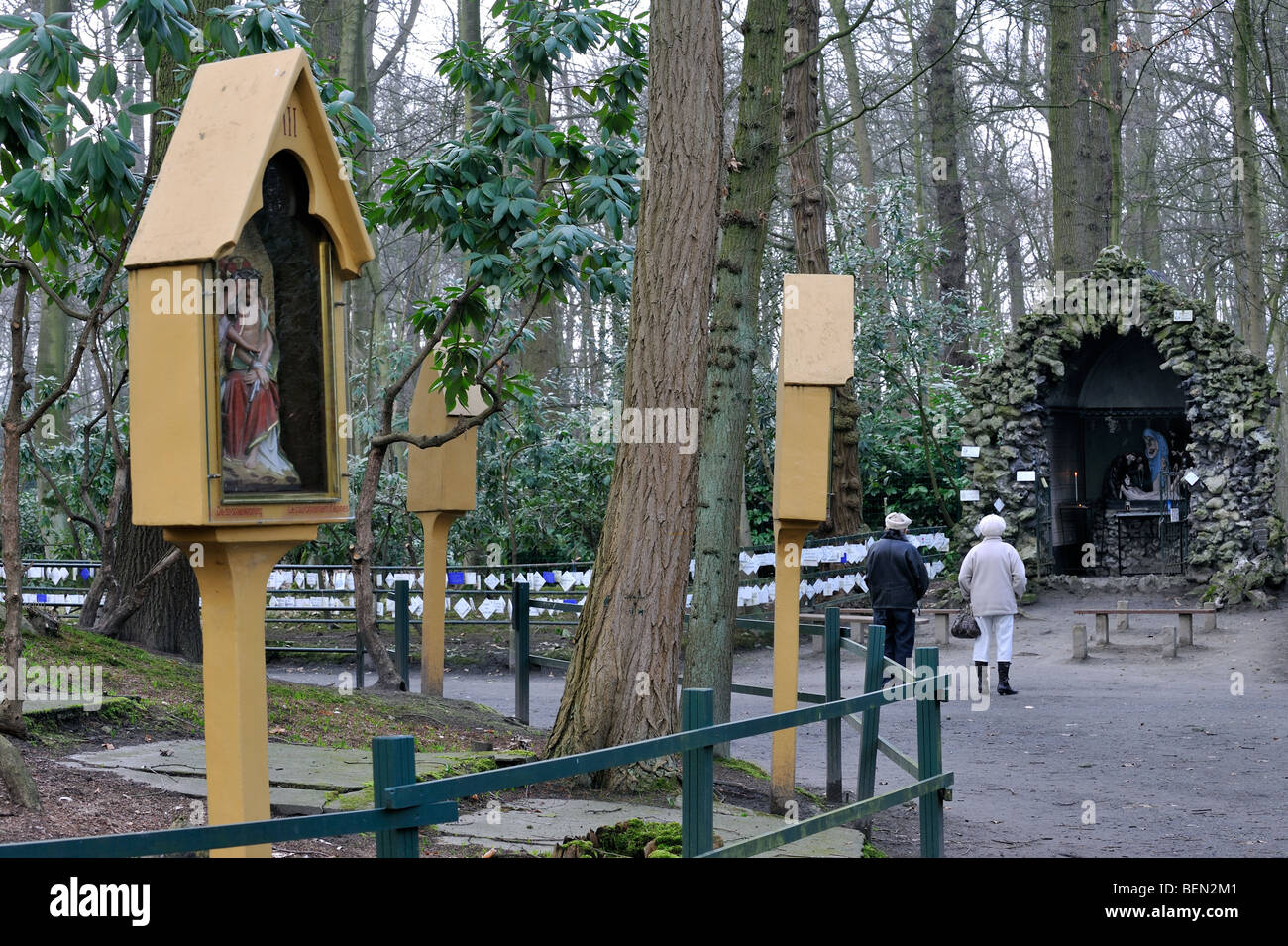 People praying at the Lourdes grotto, Oostakker-Lourdes place of ...