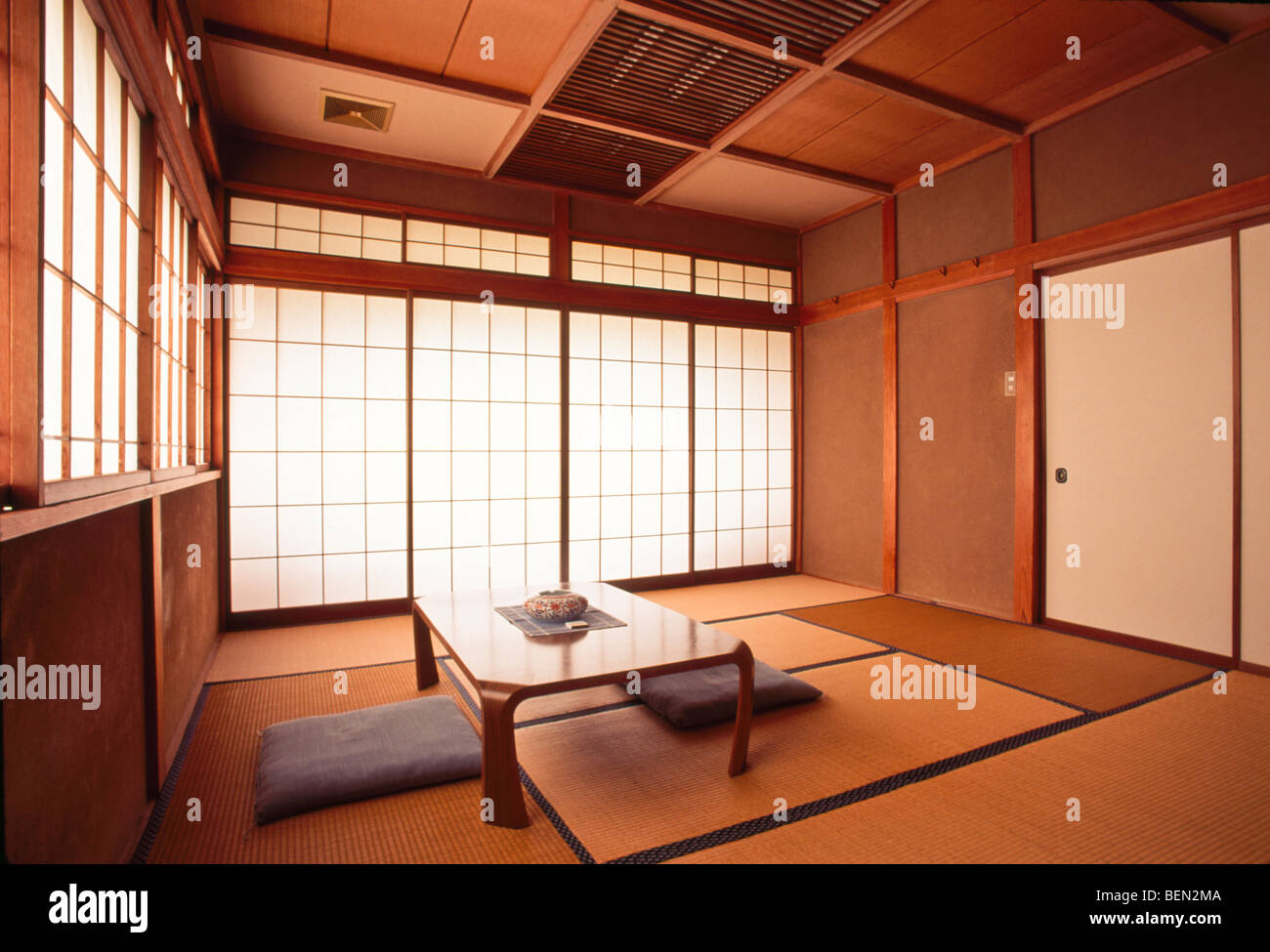 Interior of guest room at a traditional Japanese inn, Ryokan Asakura ...