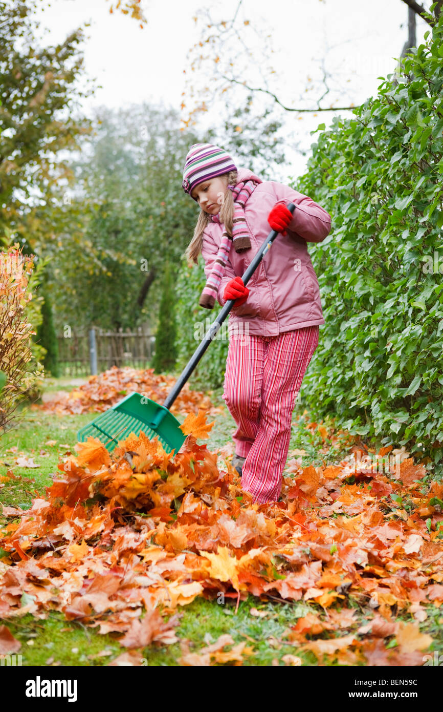 Child raking leaves hi-res stock photography and images - Alamy