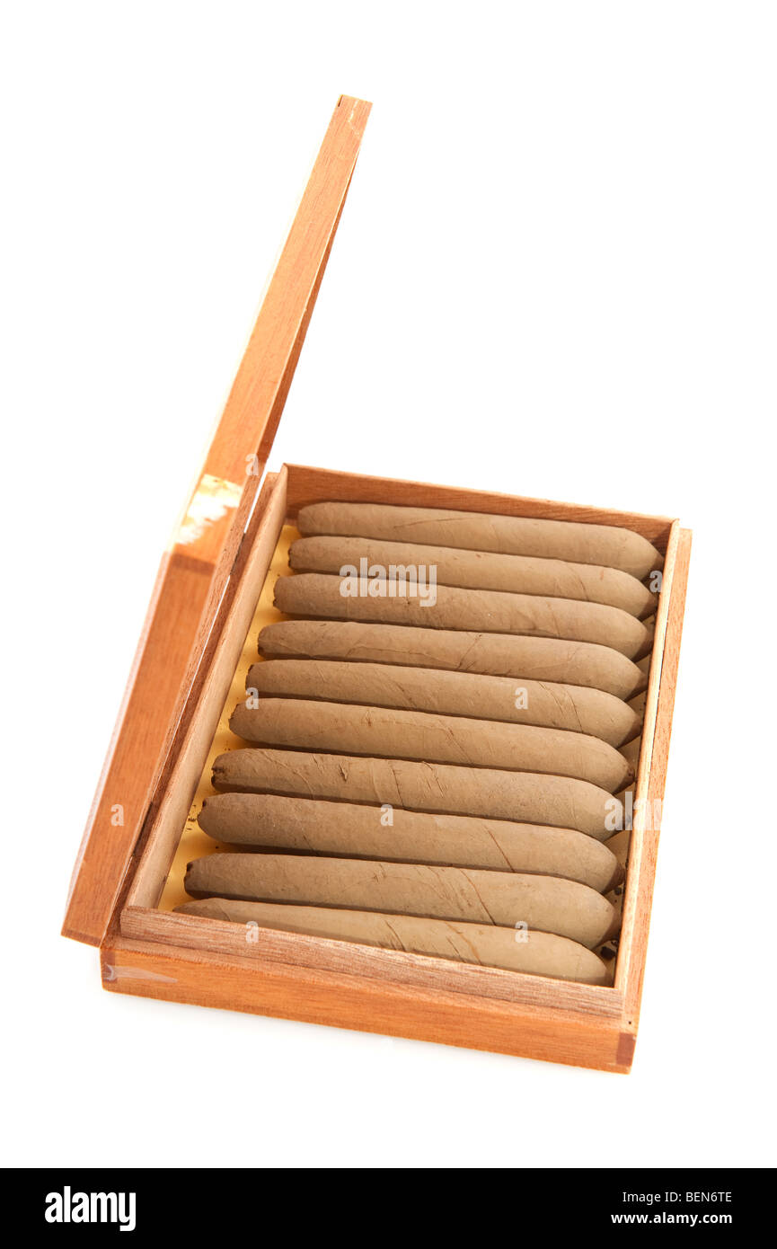 Full cigar box from wood isolated over white Stock Photo - Alamy