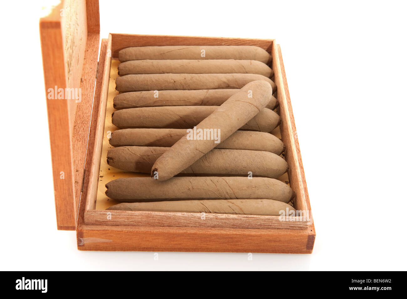 Full cigar box from wood isolated over white Stock Photo - Alamy