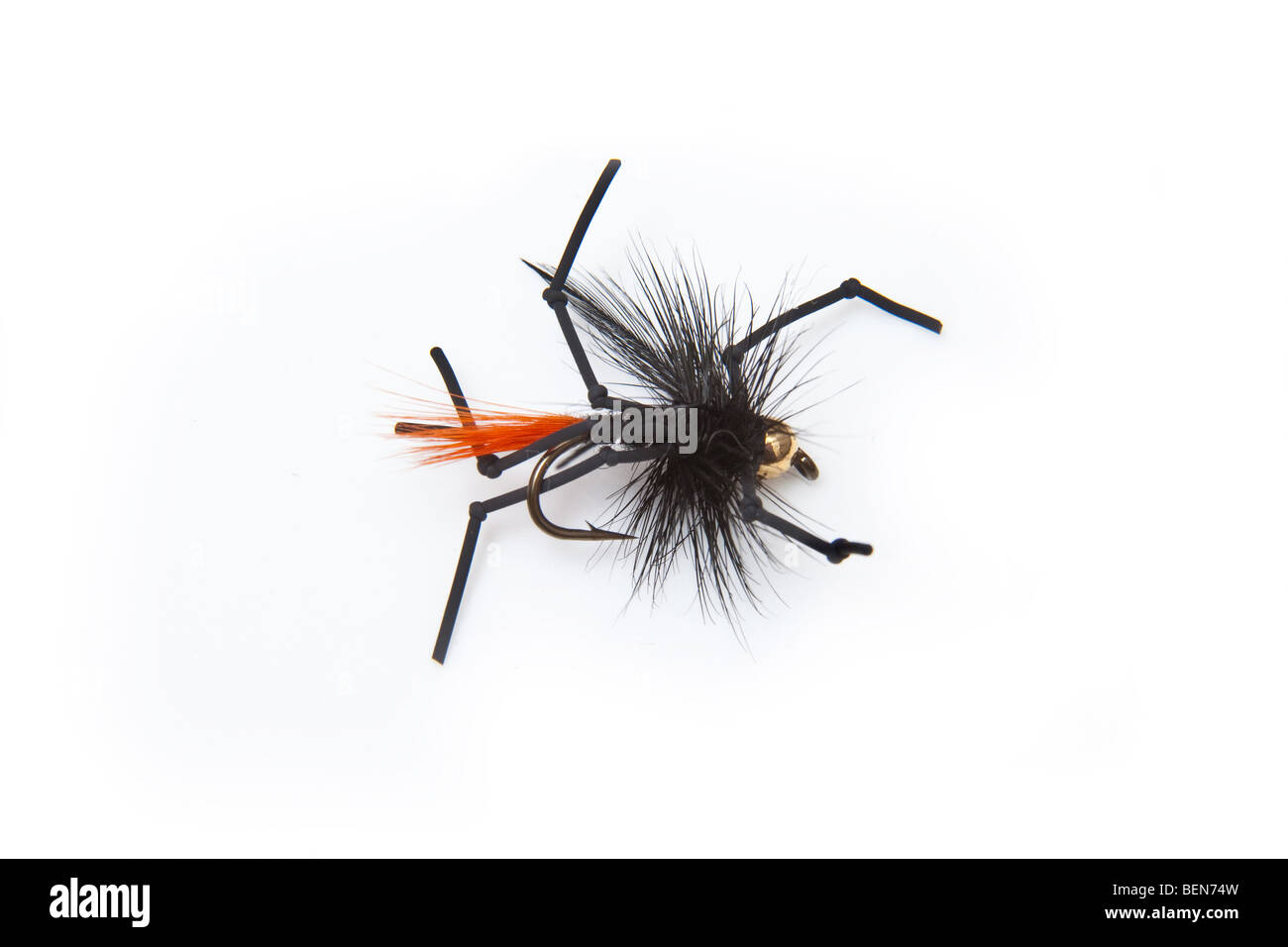 rubber daddy trout fly isolated on a white studio background Stock ...