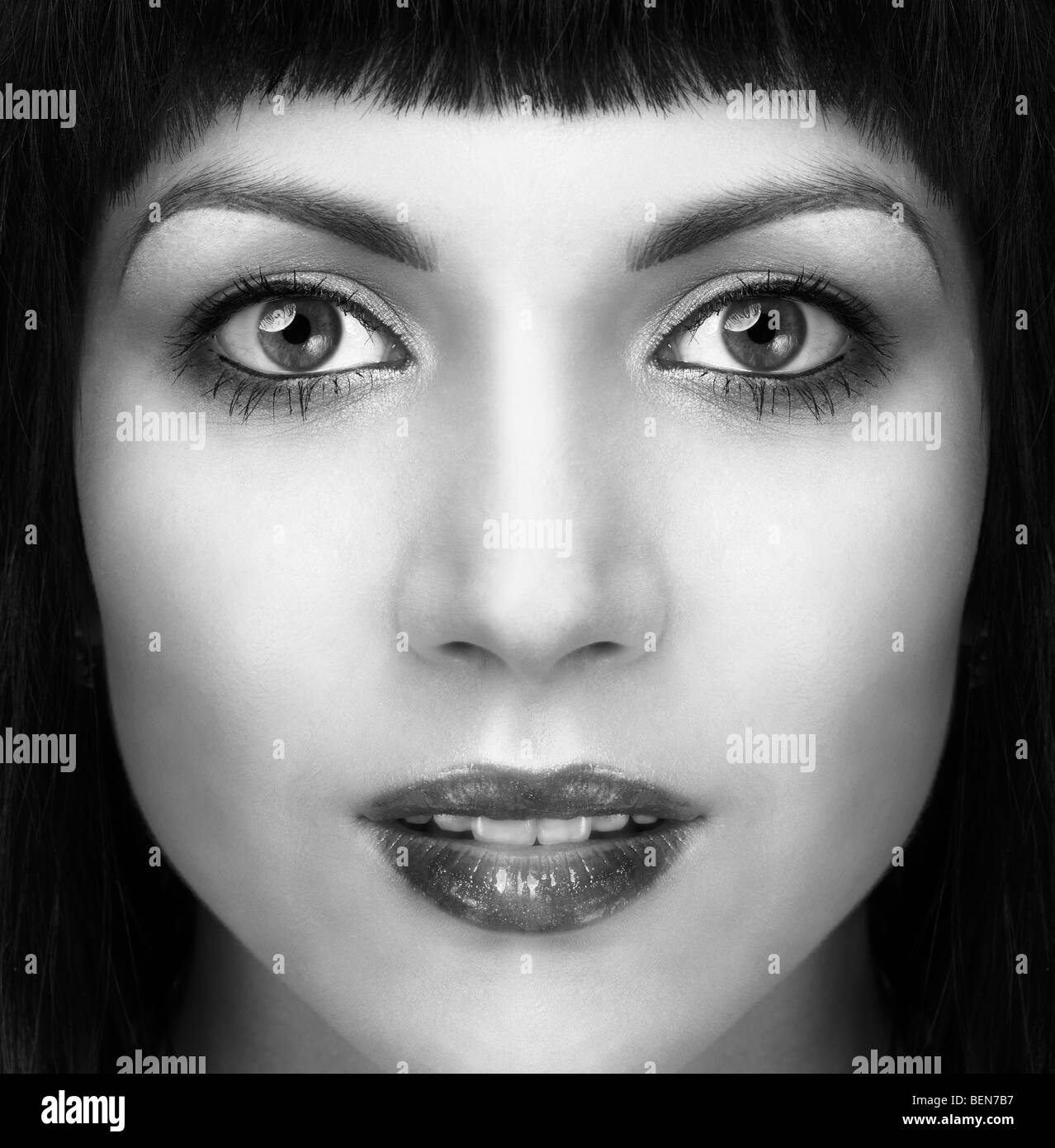 half face portrait of beautiful brunette girl Stock Photo - Alamy