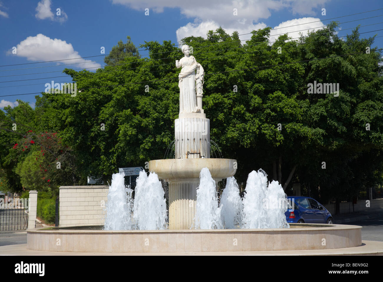 replica Statue of Artemis paralia of kition and fountain in a ...