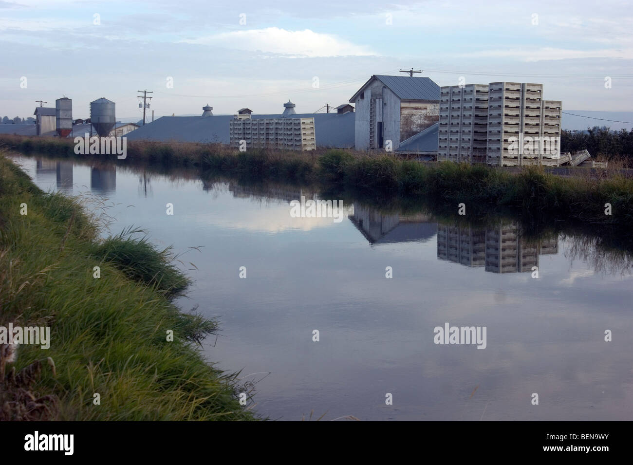 Farm Buildings and Irrigation Channel Stock Photo - Alamy