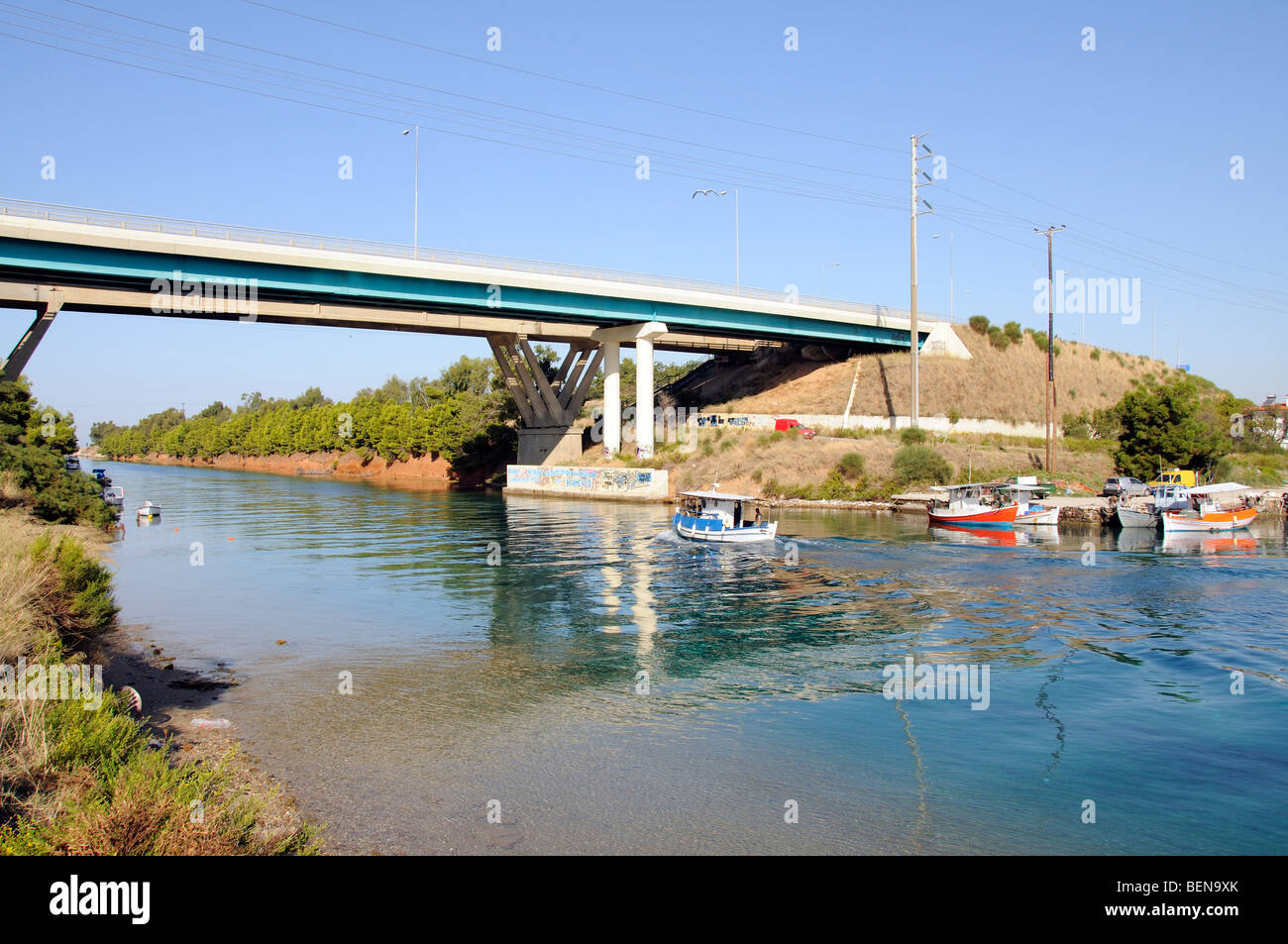 Road bridge passing over the Potidaia Canal at Nea Potidaia northern ...