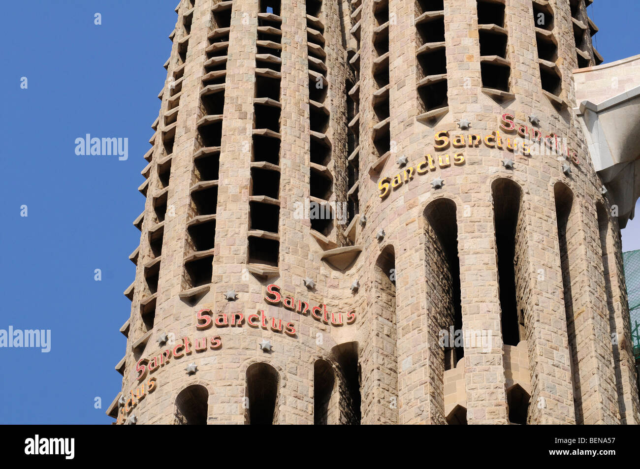 Close-up of the spires of the Sagrada Familia, the unfinished cathedral ...