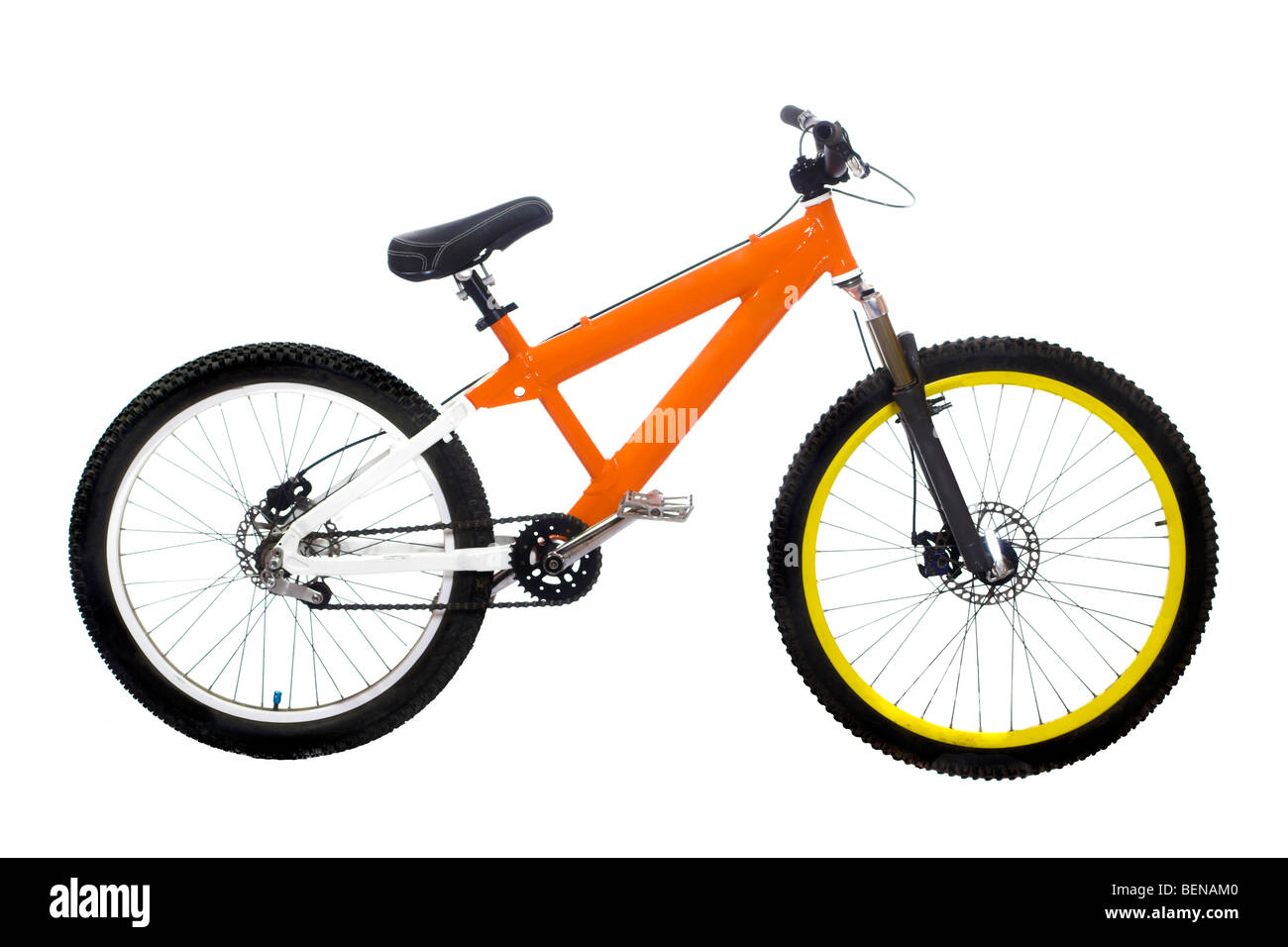 Wonderful new orange bike on white background Stock Photo - Alamy