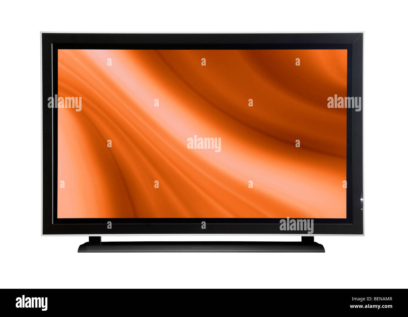 Plasma lcd tv on a white background with a orange abstract design Stock ...