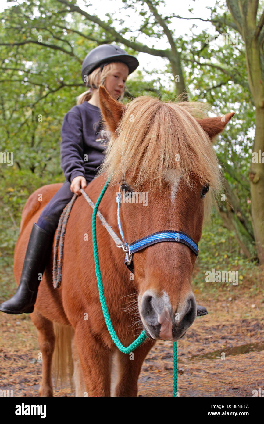 young girl sitting on her pony Stock Photo - Alamy
