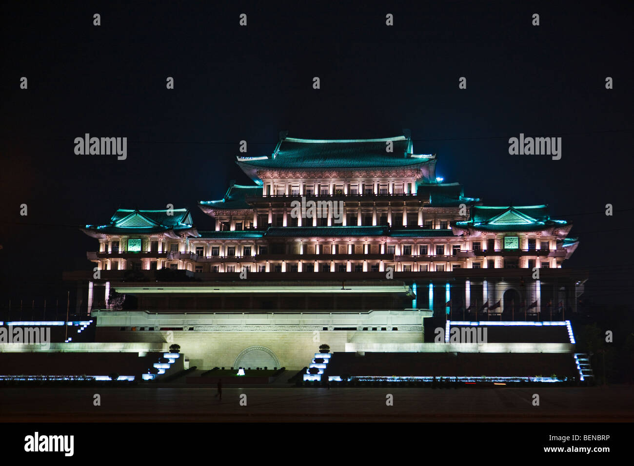 Grand People's Studying House, night view, Pyongyang, North Korea Stock ...
