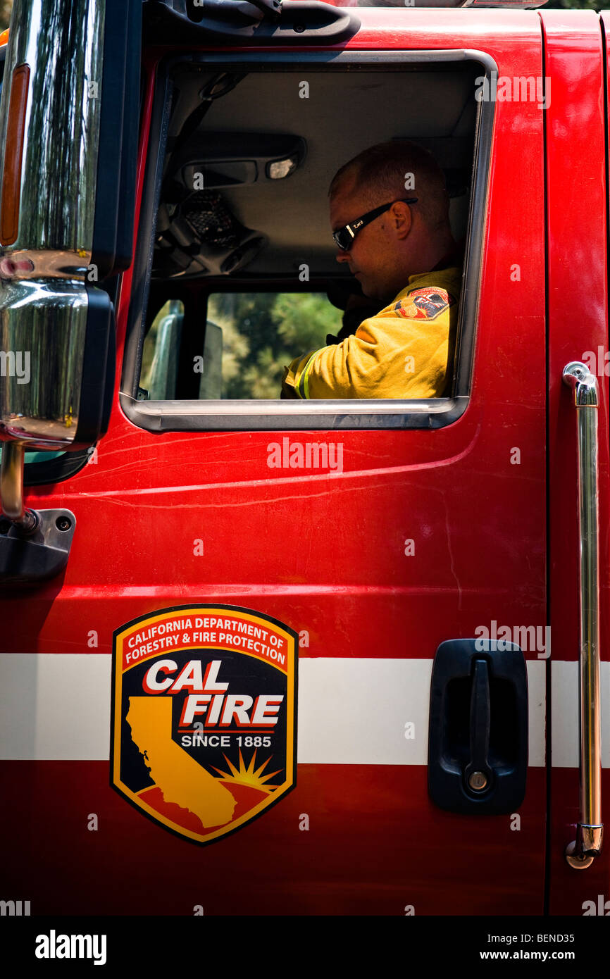 Fire engine and wildland firefighters at California Knight wildfire in ...