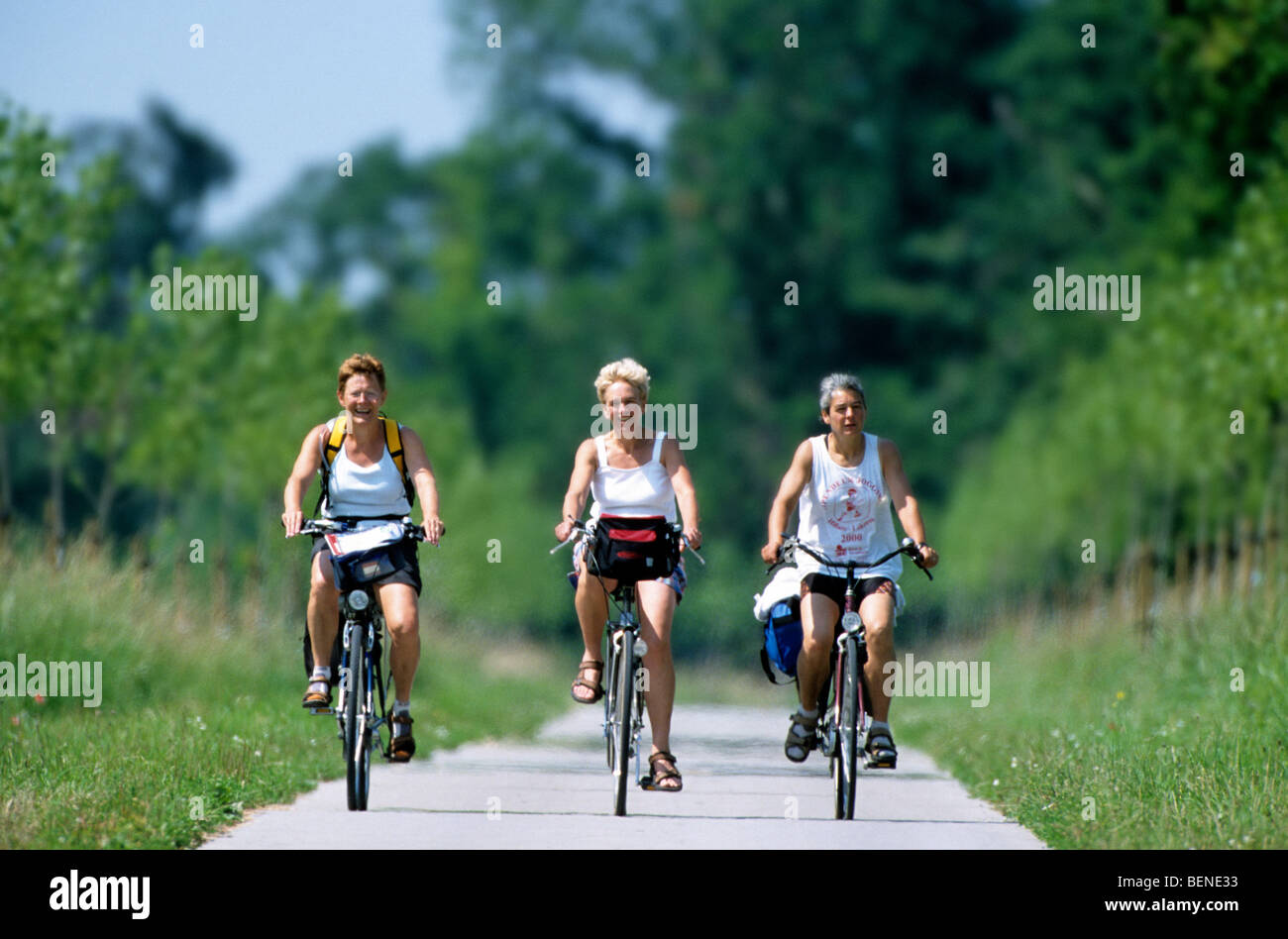 Three women riding their bikes in summer, Belgium Stock Photo - Alamy