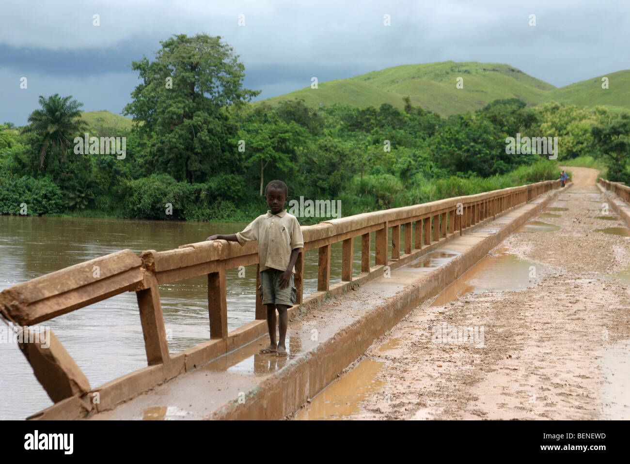 Dilapidated bridge with broken railing in bad condition in Congo ...