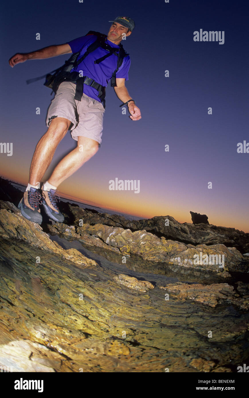 Man backpack hiking along peaceful hi-res stock photography and images ...
