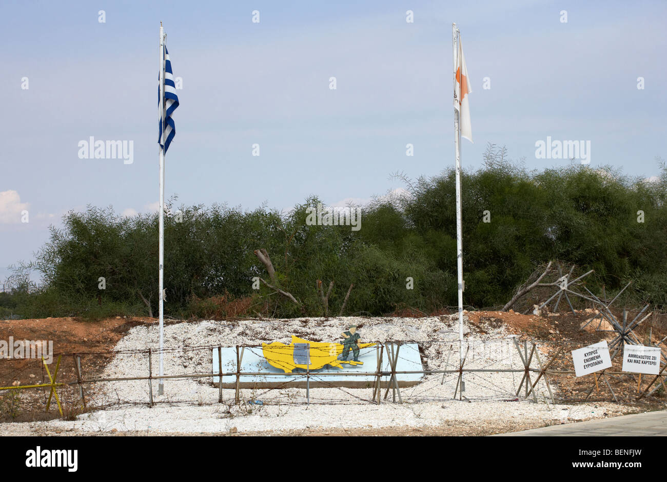 greek cypriot army memorial sign at the UN buffer zone in the green ...