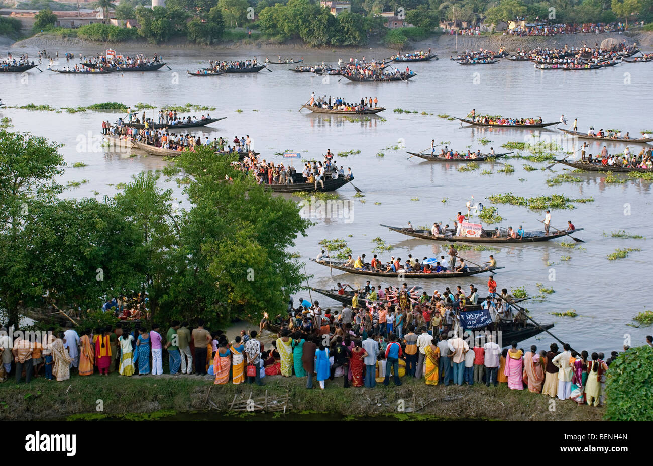 People watching Durga idol immersion in Icchamati river Bashirhat North ...