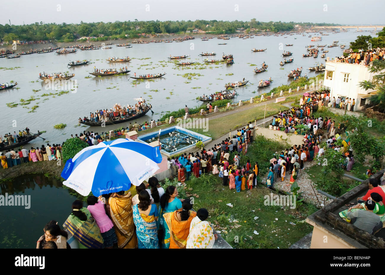 People watching Durga idol immersion in Icchamati river Bashirhat North ...