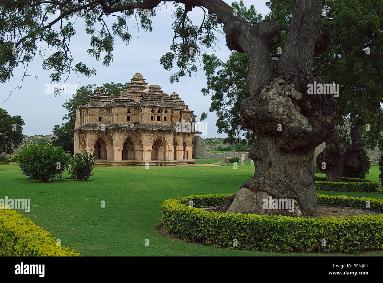 The Lotus Mahal shaped like a lotus flower from the top and has a two ...