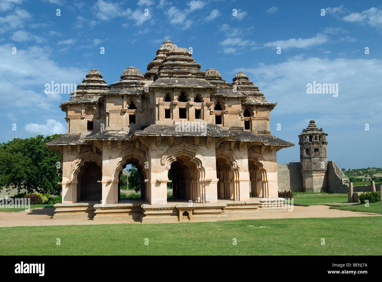 The Lotus Mahal shaped like a lotus flower from the top and has a two ...