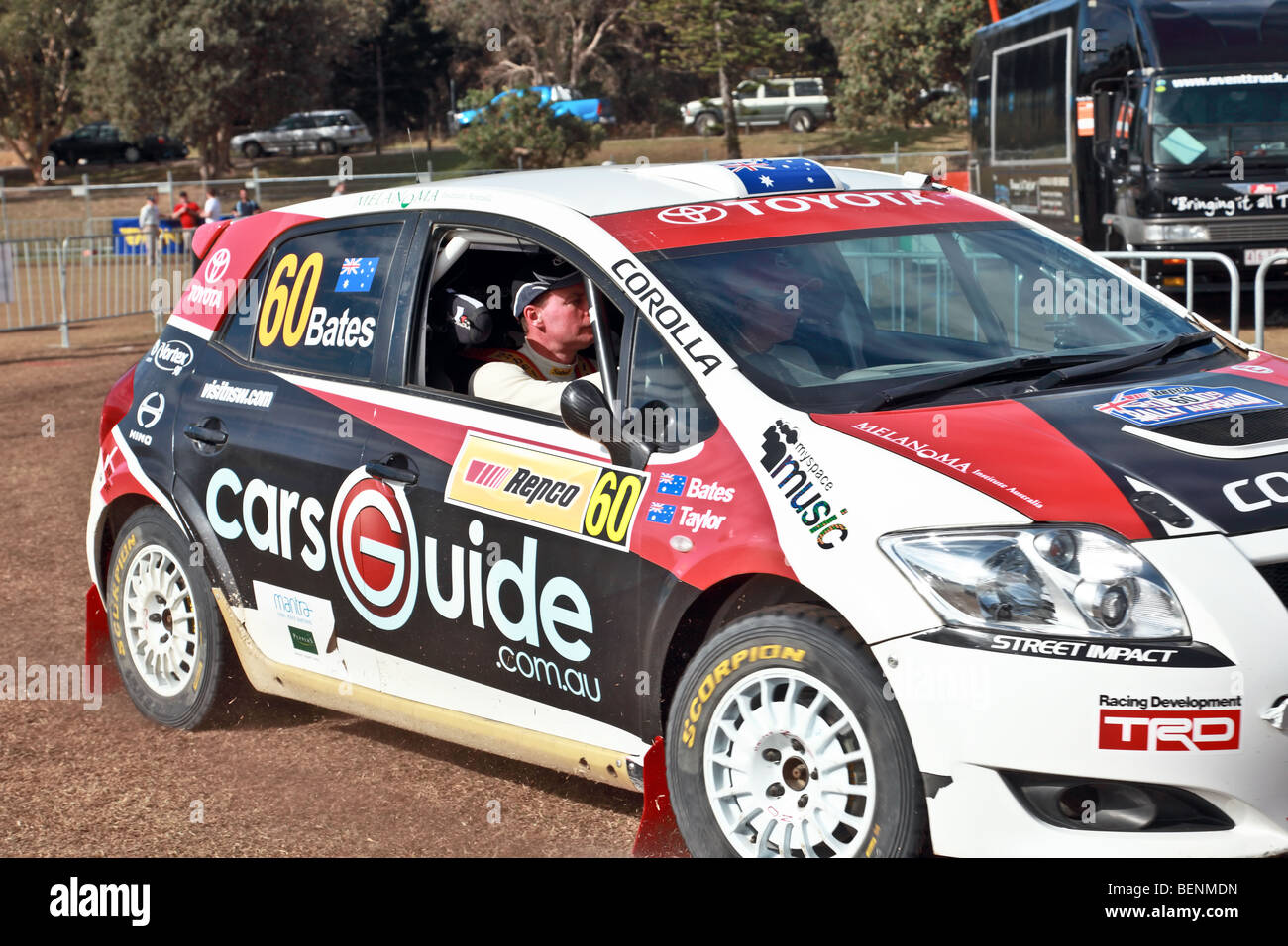Motorsport: Rally Australia 2009/WRC rally car moving into its pit stop ...