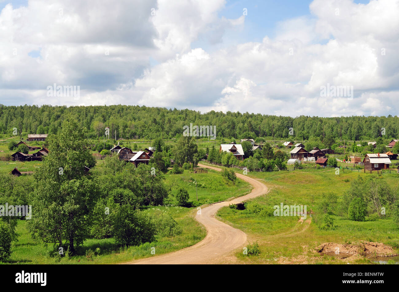 countryside landscape - homes, road, forest Stock Photo - Alamy