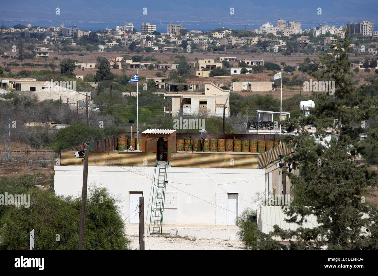 greek cypriot military border post at the UN buffer zone in the green ...