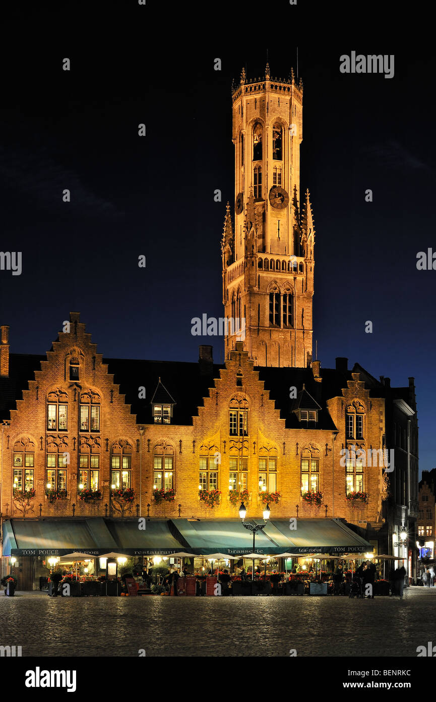 The Burg square at the city Bruges / Brugge with restaurant and the ...