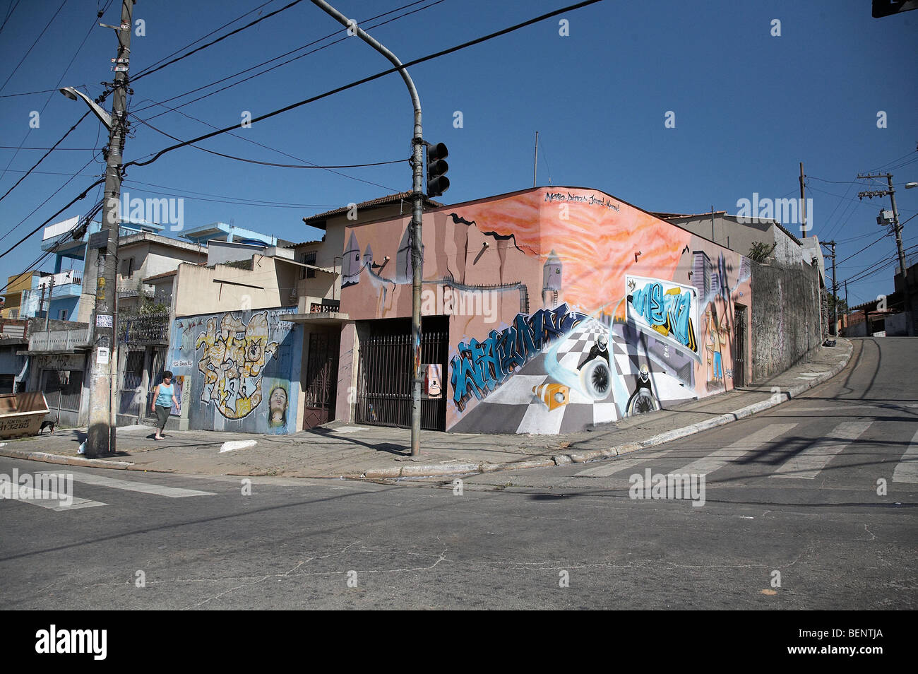 BRAZIL Wall with murals and graffiti. PHOTO by SEAN SPRAGUE Stock Photo ...