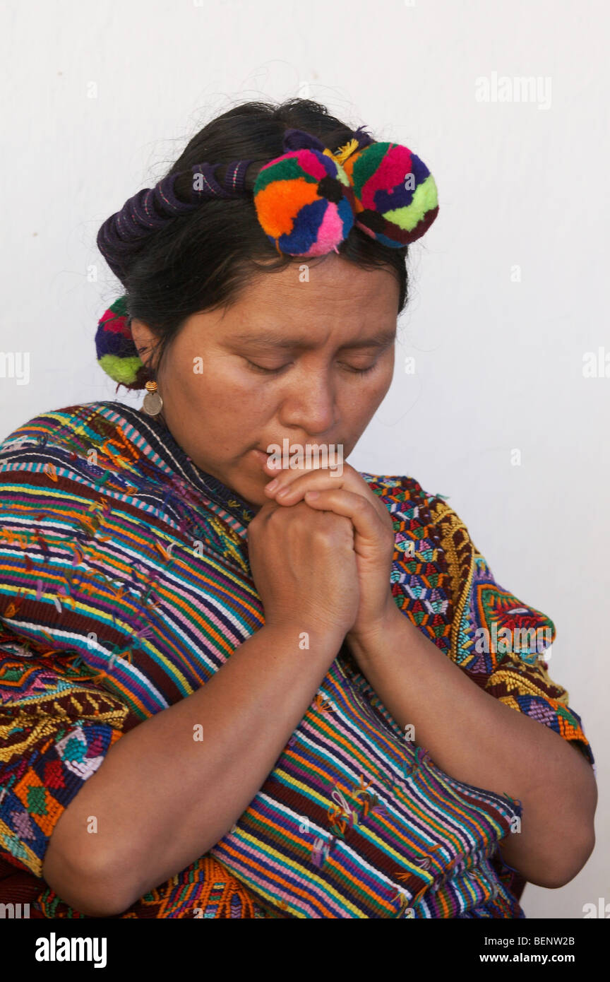 GUATEMALA Catholic Church meeting. Women praying, Chajul, El Quiche ...