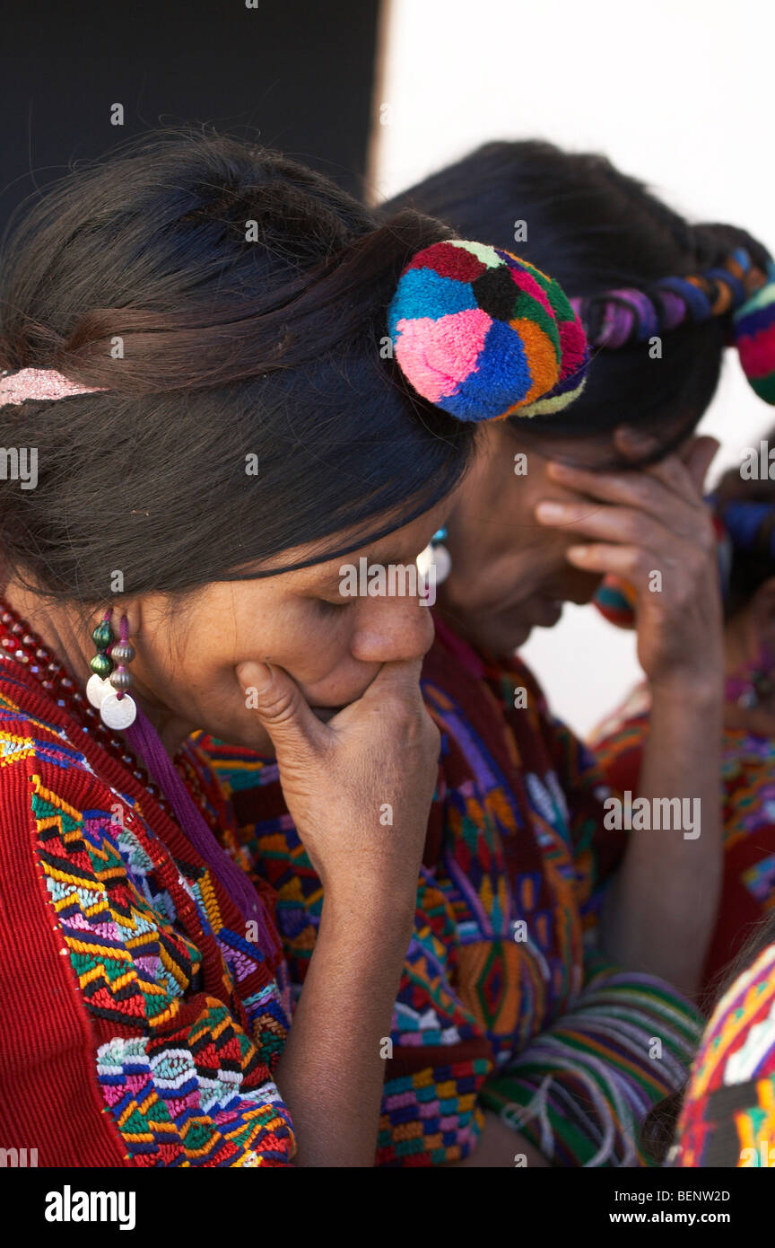 GUATEMALA Catholic Church meeting. Women praying, Chajul, El Quiche ...