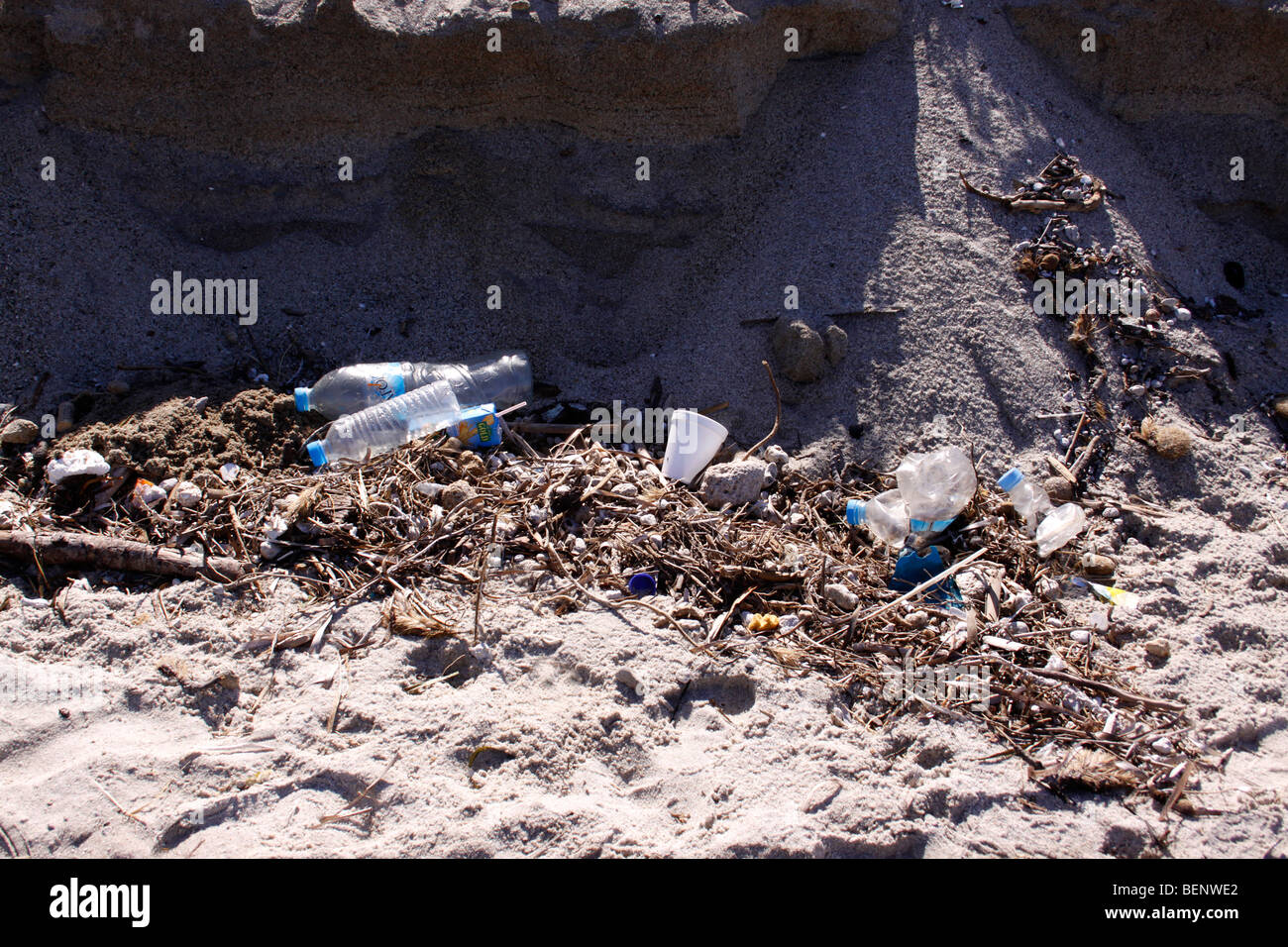 PLASTIC POLLUTION AND WASTE WASHED UP ON A GREEK ISLAND BEACH Stock ...