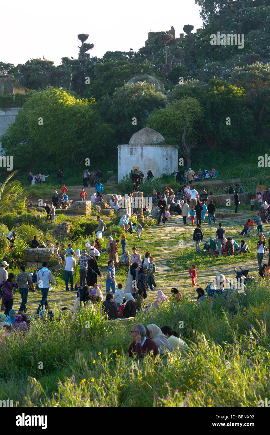 Muslims visit the Chella Necropolis on a Friday, Rabat, Morocco, Africa ...