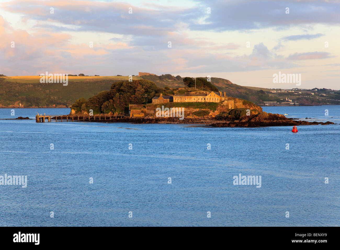 Drake's Island in Plymouth Sound at Sunset, Plymouth, Devon, UK Stock ...