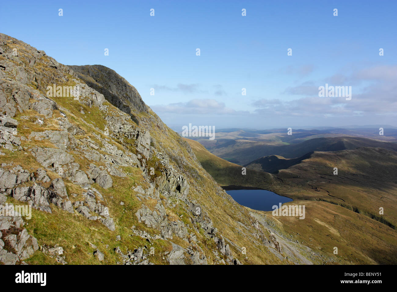 A view of the mountain of Aran Fawddwy above the lake of Creiglyn Dyfi ...
