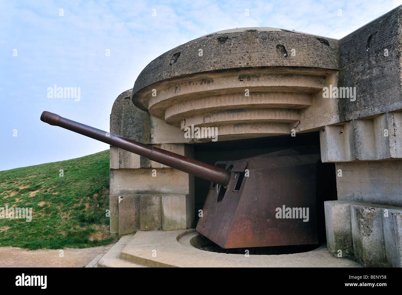 German gun in bunker of WW2 Batterie Le Chaos, part of Second World War ...