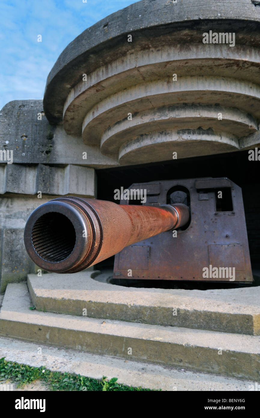 German gun in bunker of WW2 Batterie Le Chaos, part of Second World War ...