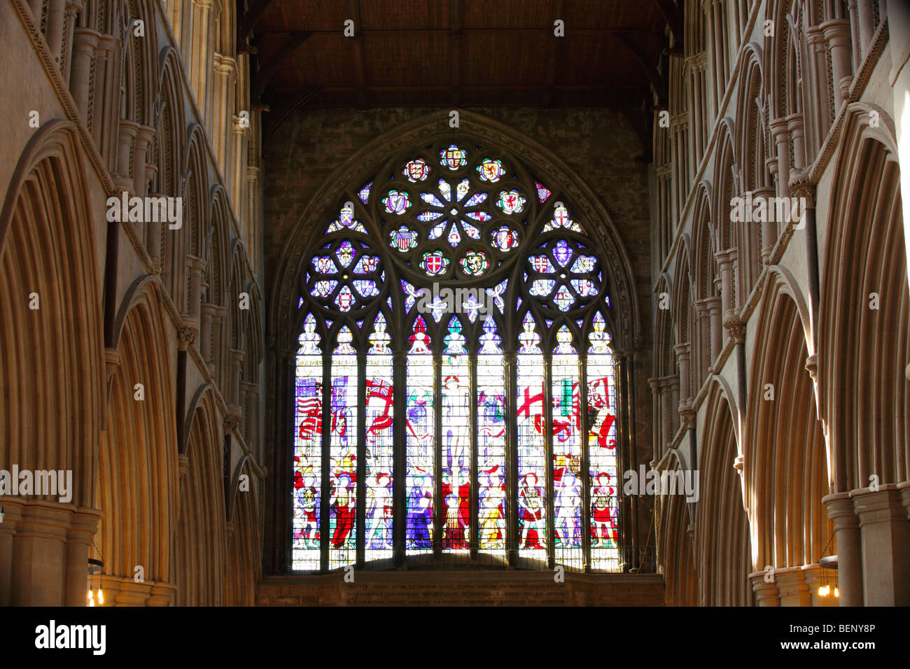 Set above the Main west entrance to St Alban`s Cathedral is this ...