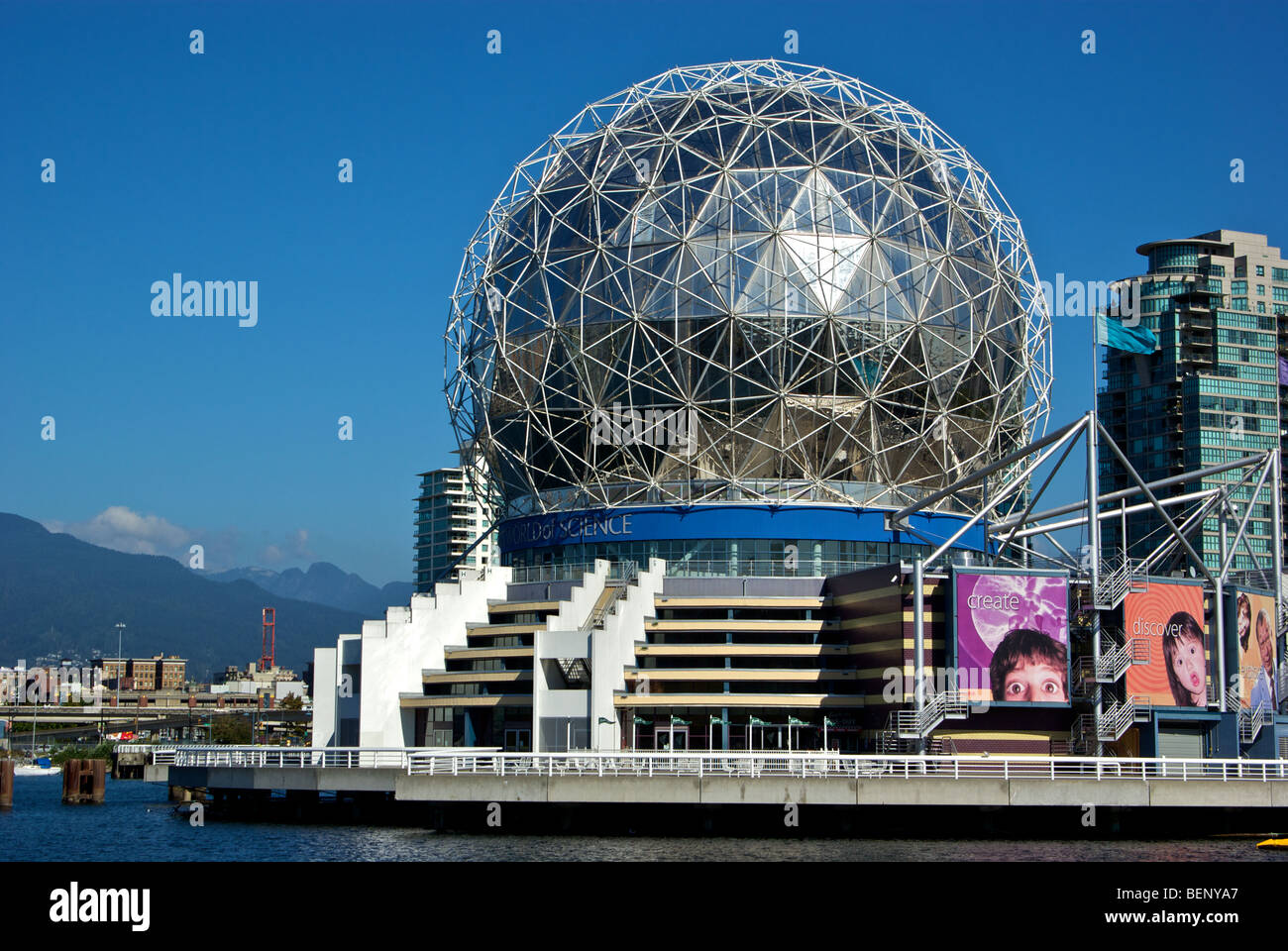 Telus Science World geodesic dome at head of False Creek with ...