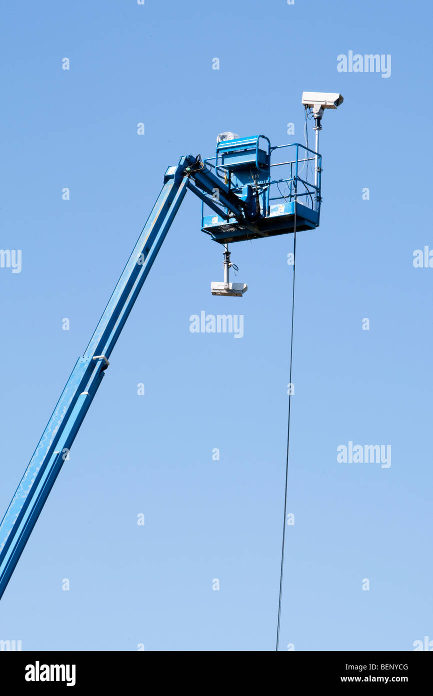 Temporary surveillance CCTV cameras on an elevated platform UK Stock ...