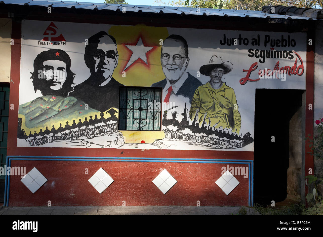 EL SALVADOR El Mozote, site of the massacre of children in 1981. Mural. photograph by Sean ...