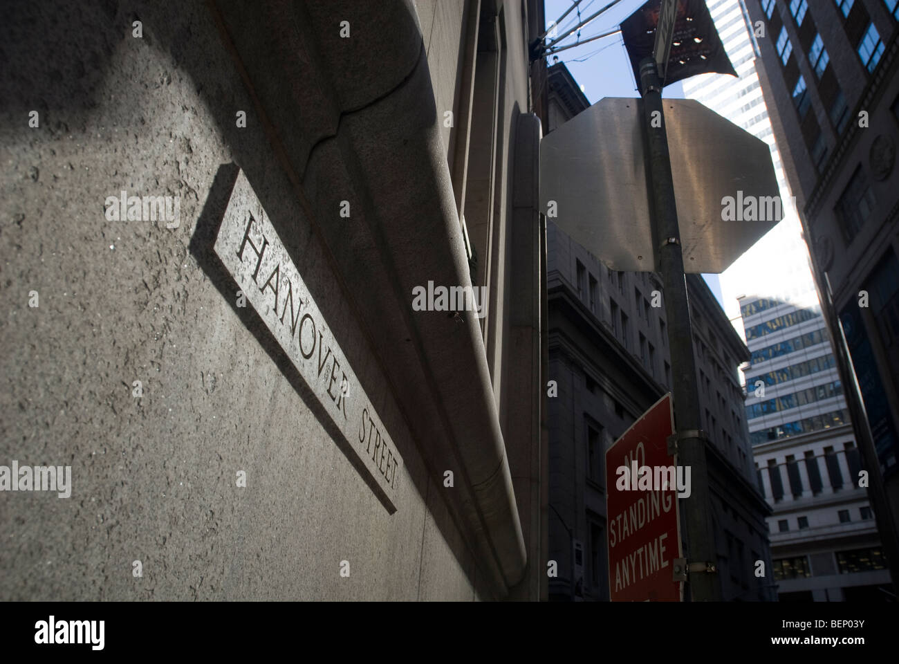 Street sign for Hanover Street in the Financial District in Lower ...