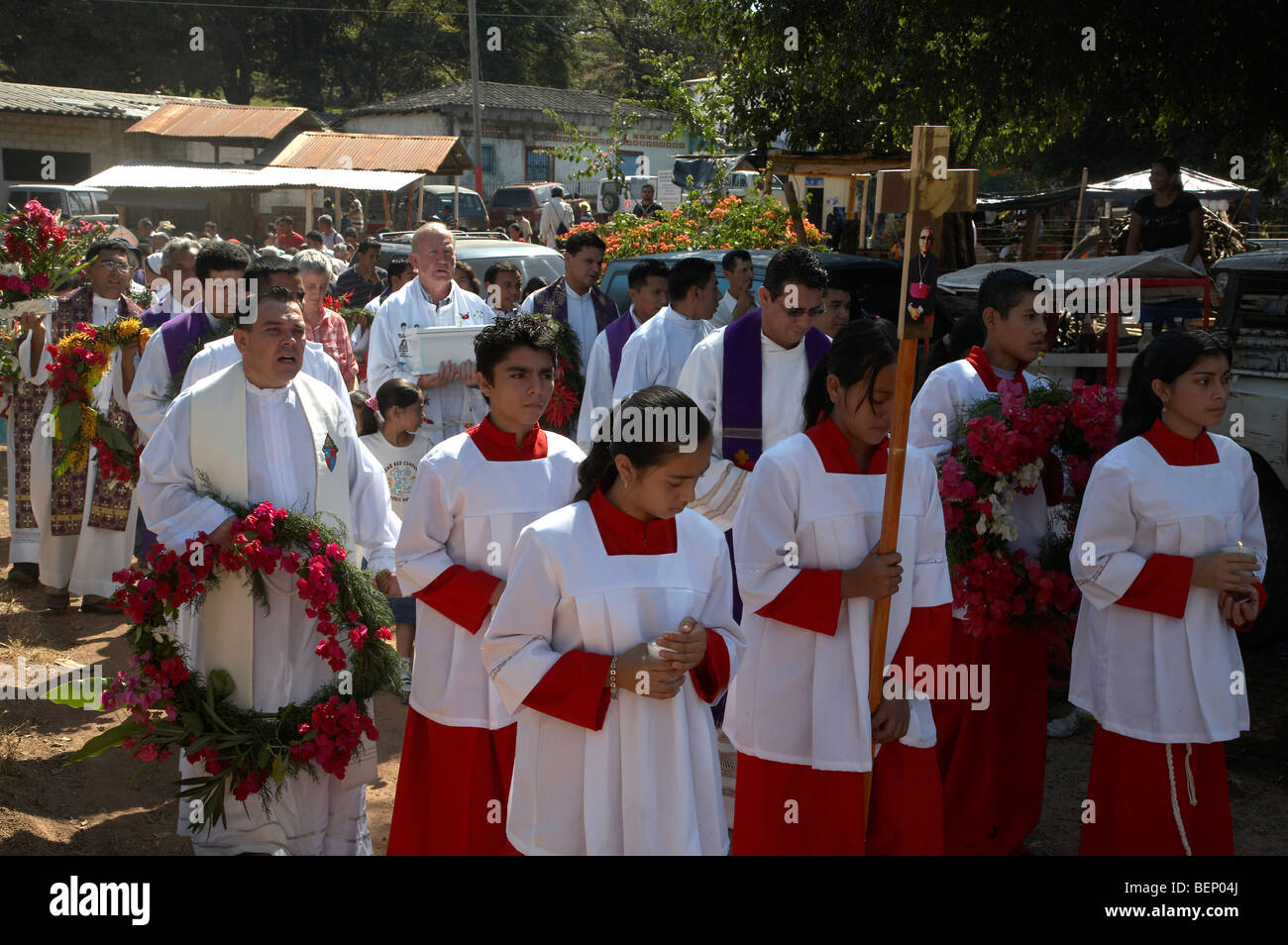 EL SALVADOR El Mozote, site of the massacre of children in 1981. Procession during memorial ...