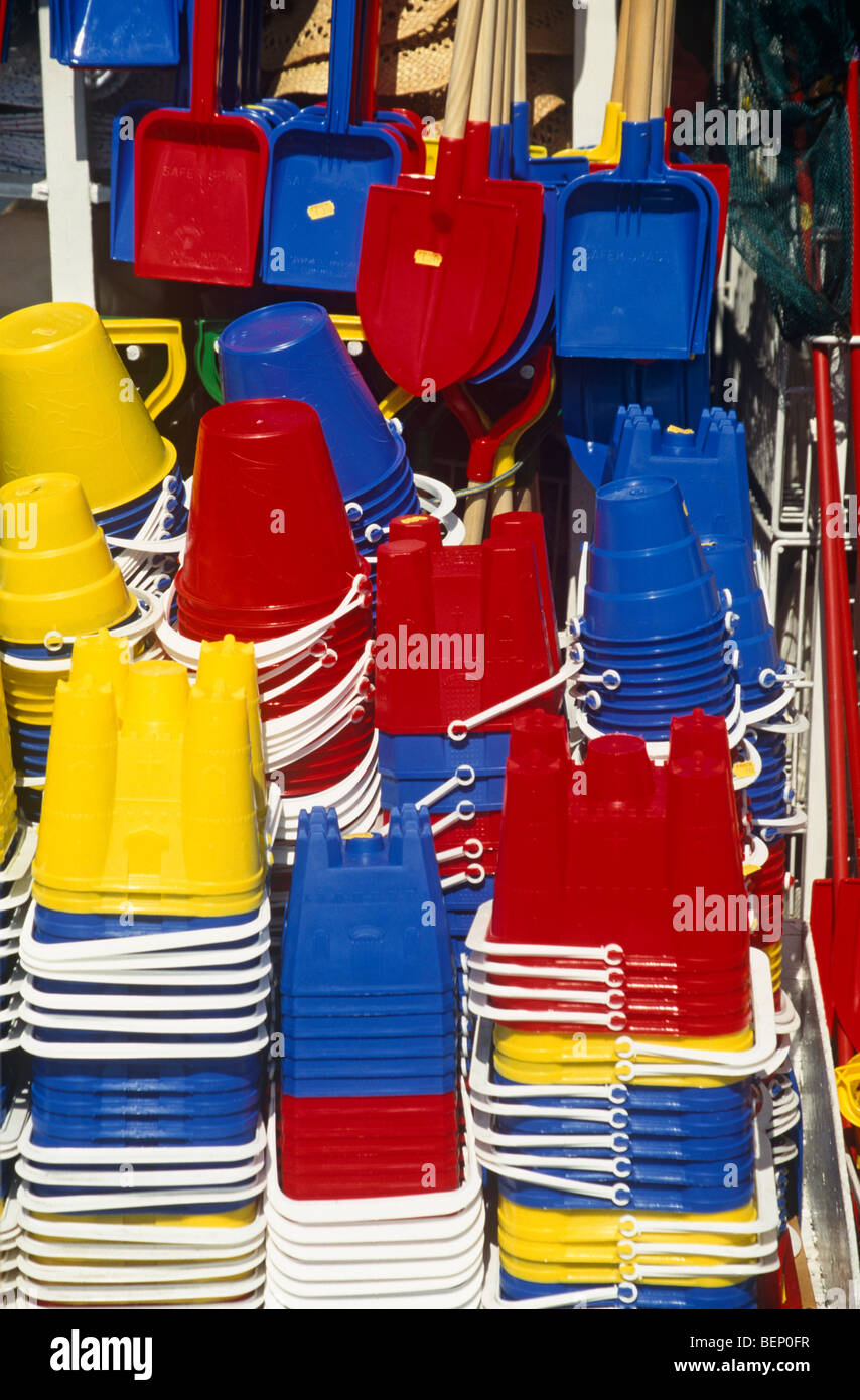 Colourful beach buckets Stock Photo - Alamy