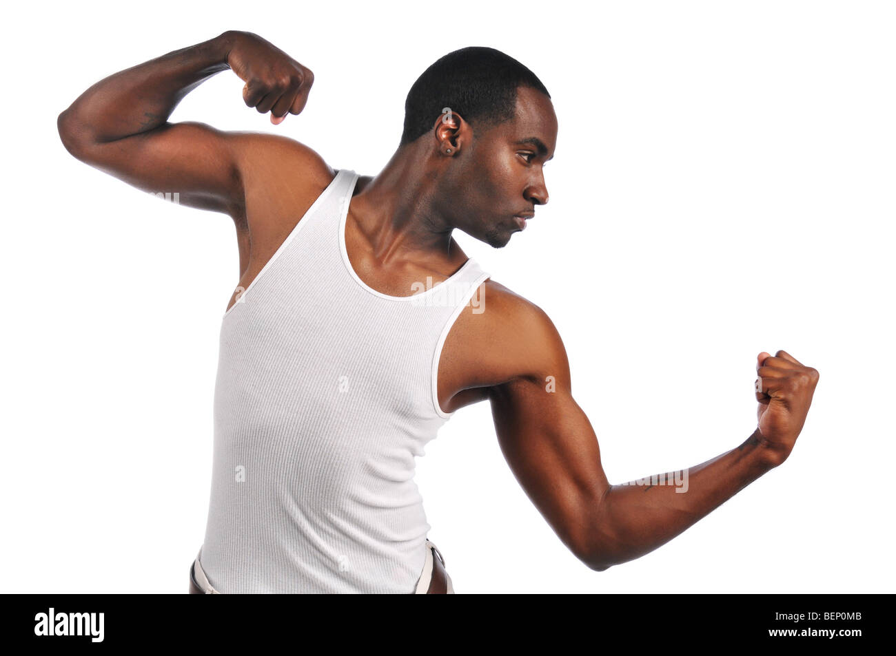 African american young man posing showing torso isolated on a white ...