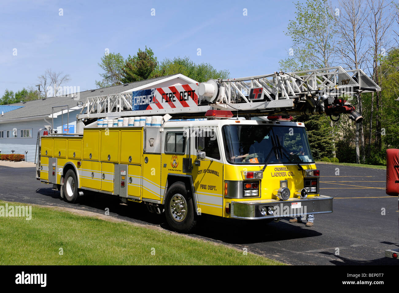 Fire truck emergency vehicle firetruck yellow Stock Photo - Alamy