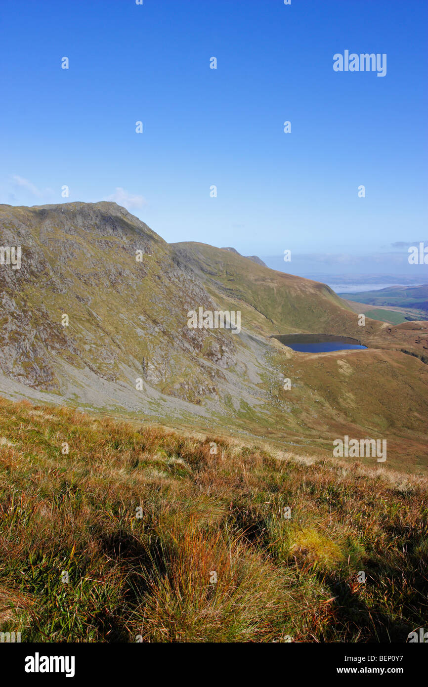 A view of the mountain of Aran Fawddwy above the lake of Creiglyn Dyfi ...