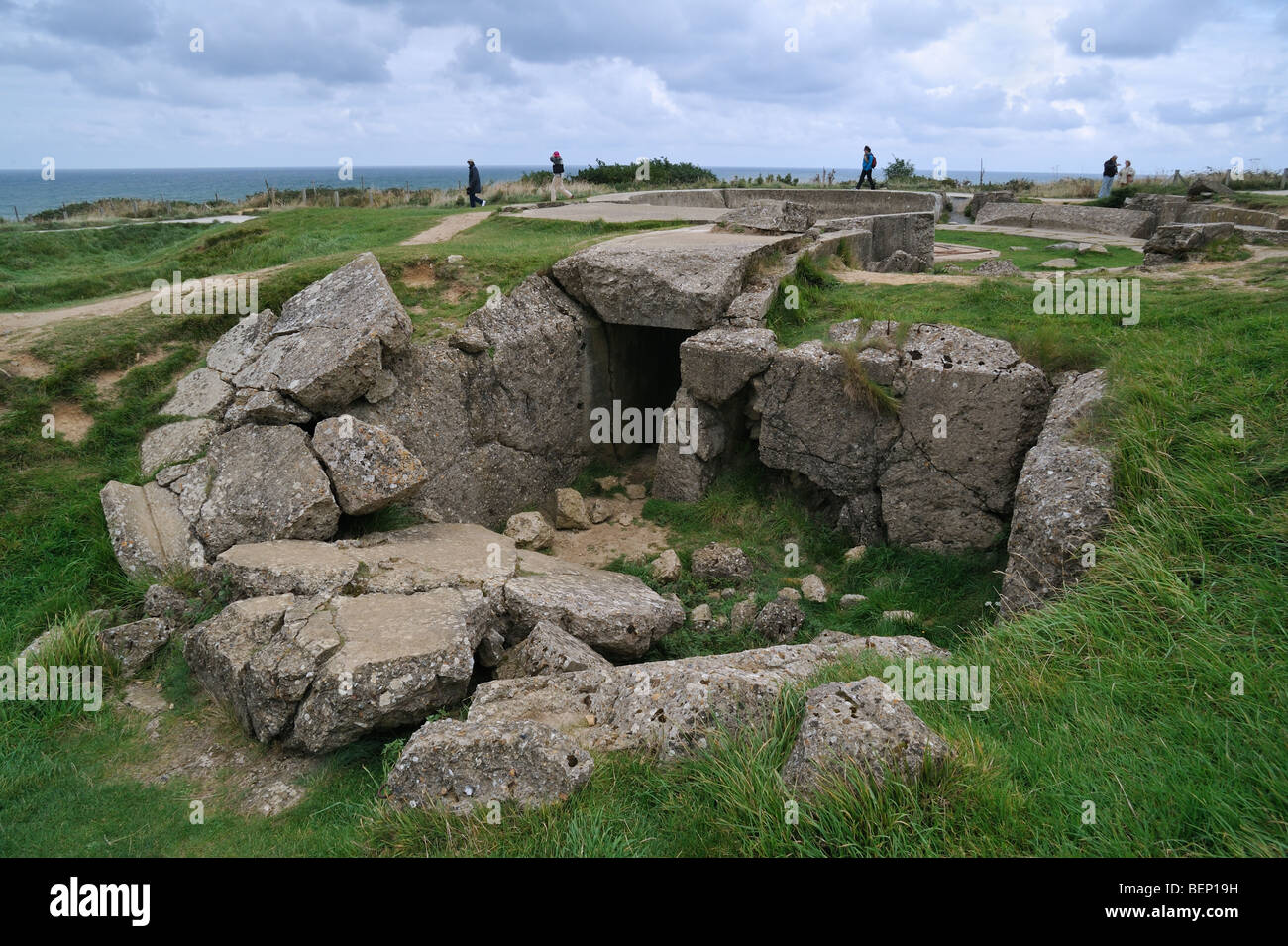 WW2 site with bombed Second World War bunkers at the Pointe du Hoc ...