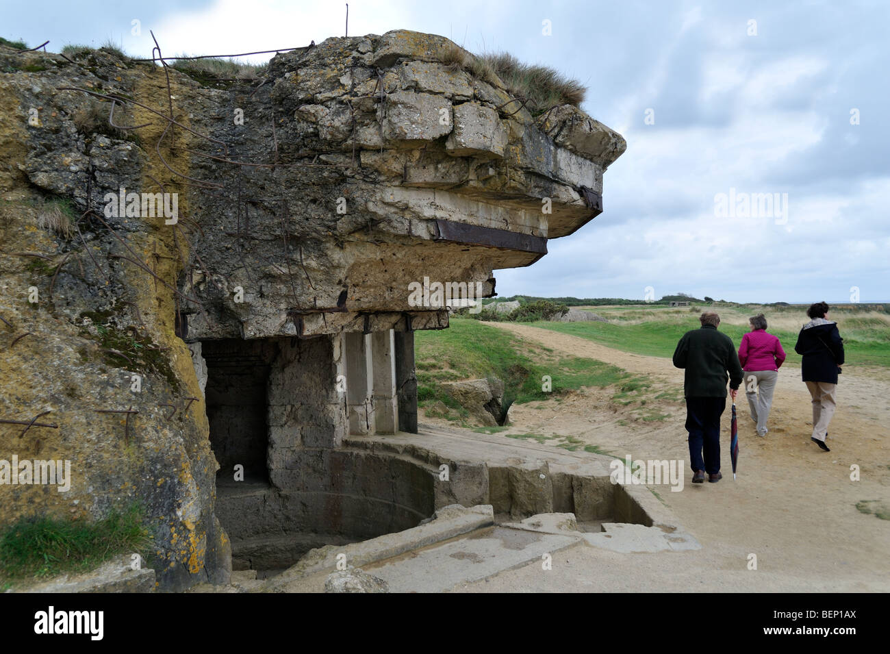 Second World War Two site with bombed WW2 bunkers at the Pointe du Hoc ...